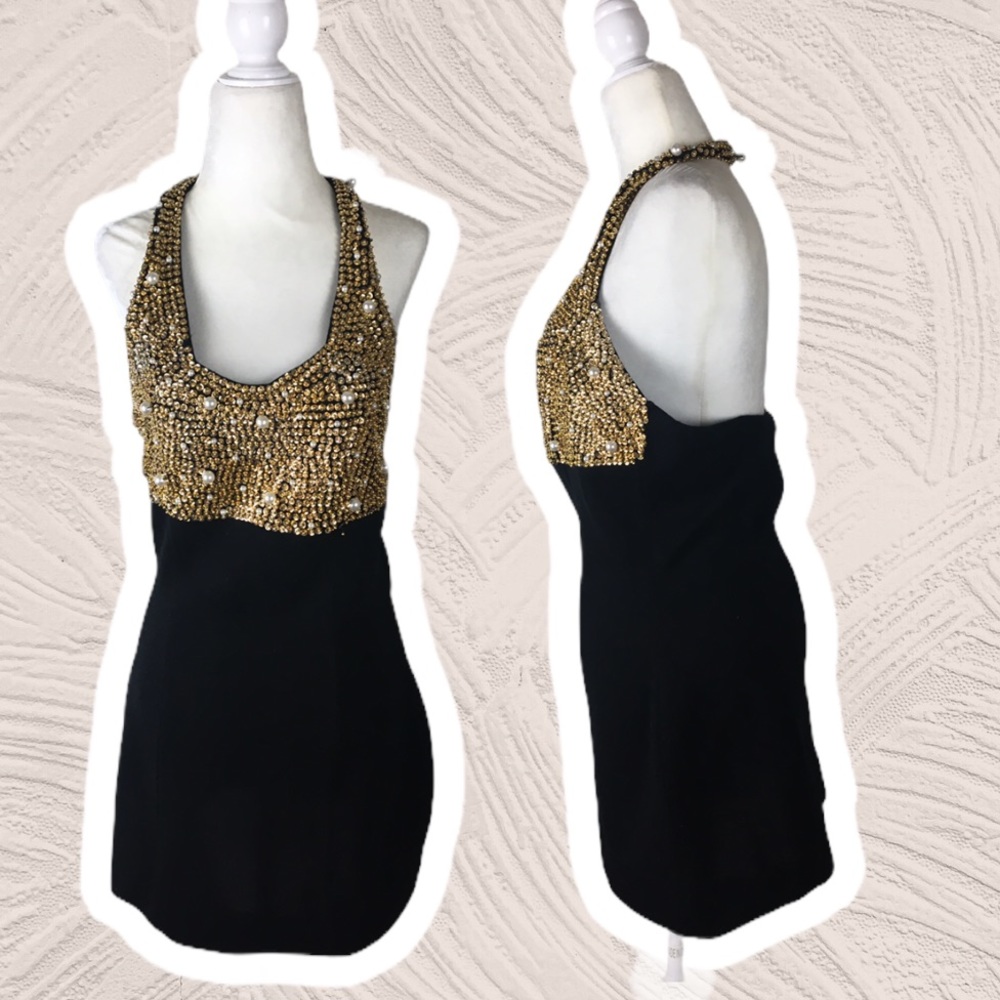 Vintage Sequin Pearl Rampage Halter Mini Dress - Gem